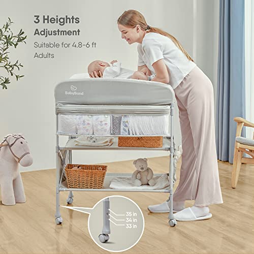 Portable Baby Changing Table, BabyBond Foldable Changing Table Dresser Waterproof Diaper Changing Table Height Adjustable Changing Station for Infant and Newborn(Beige)