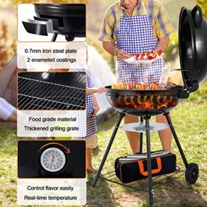 22-inch Charcoal Kettle Grill Set of 12, HaSteeL 2 Layer Grilling Racks Outdoor BBQ Grill, Heavy Duty Large Enameled Grills with Grilling Accessories for Camping Backyard Picnic, Barbecue Spatula