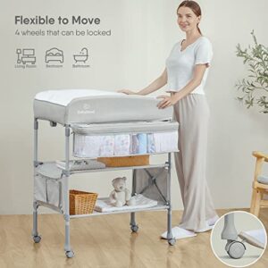 Portable Baby Changing Table, BabyBond Foldable Changing Table Dresser Waterproof Diaper Changing Table Height Adjustable Changing Station for Infant and Newborn(Beige)