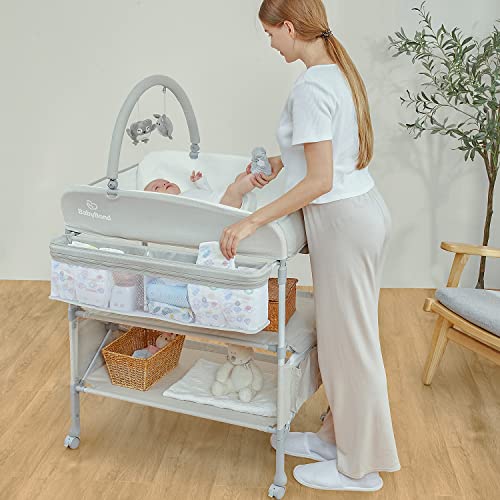 Portable Baby Changing Table, BabyBond Foldable Changing Table Dresser Waterproof Diaper Changing Table Height Adjustable Changing Station for Infant and Newborn(Beige)