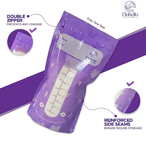 EloBello Breastmilk Storage Bag100-Pack 7oz Breast Milk Storage Bags Freezer BPA Free – Leakproof Double Zip Milk Bags for Breastmilk Refrigeration – Self-Standing Disposable Breastmilk Storage