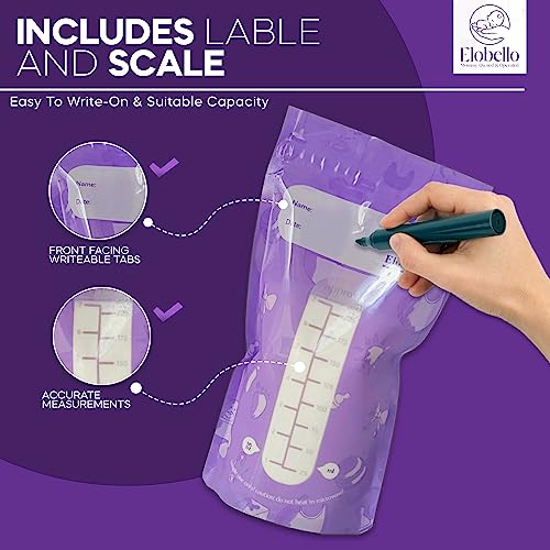 EloBello Breastmilk Storage Bag100-Pack 7oz Breast Milk Storage Bags Freezer BPA Free – Leakproof Double Zip Milk Bags for Breastmilk Refrigeration – Self-Standing Disposable Breastmilk Storage