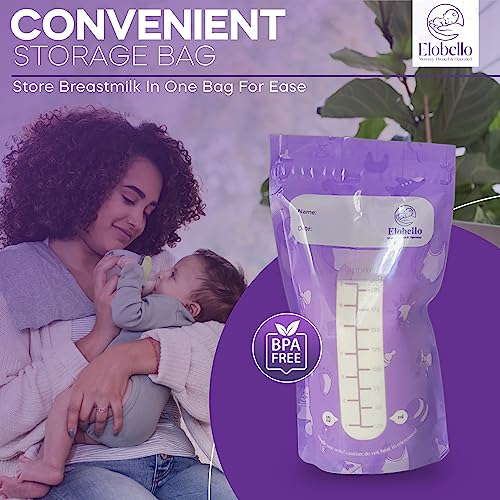 EloBello Breastmilk Storage Bag100-Pack 7oz Breast Milk Storage Bags Freezer BPA Free – Leakproof Double Zip Milk Bags for Breastmilk Refrigeration – Self-Standing Disposable Breastmilk Storage