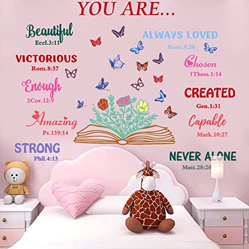 Girl You Are Beautiful Inspirational Quote Wall Decal Wall Stickers Floral Elf Wall Decals Flowers Wall Decals Flowers Butterfly Fairy Wall Decal Removable Vinyl Wall Art Stickers for Girls Baby Nursery Kids Bedroom Living Room Bathroom Wall Decor