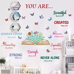 Girl You Are Beautiful Inspirational Quote Wall Decal Wall Stickers Floral Elf Wall Decals Flowers Wall Decals Flowers Butterfly Fairy Wall Decal Removable Vinyl Wall Art Stickers for Girls Baby Nursery Kids Bedroom Living Room Bathroom Wall Decor