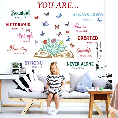 Girl You Are Beautiful Inspirational Quote Wall Decal Wall Stickers Floral Elf Wall Decals Flowers Wall Decals Flowers Butterfly Fairy Wall Decal Removable Vinyl Wall Art Stickers for Girls Baby Nursery Kids Bedroom Living Room Bathroom Wall Decor