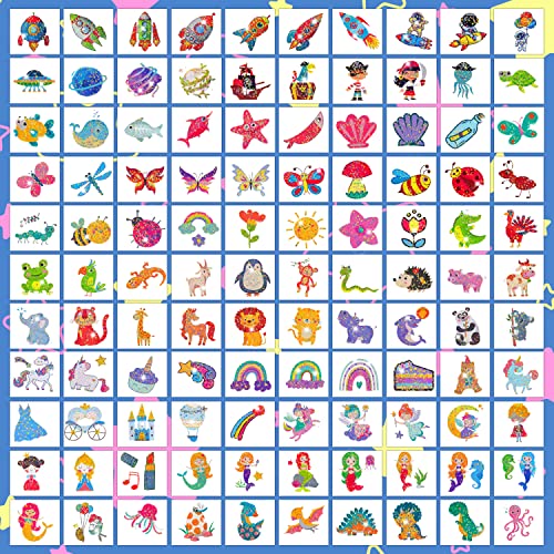 Partywind 204 Glitter Styles Individually Wrapped Sheets Kids Fake Tattoos, Birthday Gifts for Boys and Girls Party Supplies Favors, Waterproof Tattoo Stickers for Goodie Bag Stuffers