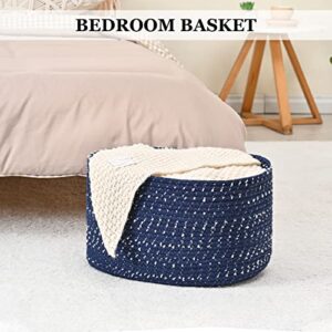 HOMHOLDON Cotton Rope Storage Baskets for Organizing, 15"x10"x9" Set of 1 Woven Basket for Storage, Shelf Basket Cube Storage Bins for Bathroom,Bedroom,Living Room,Laundry,Nursery Room,Clothes,Towels,Toys,Blanket(Spotted Blue)