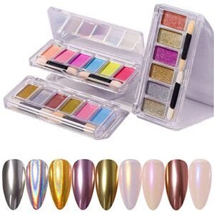 phantomsky chrome powder, 18 colors holographic ultra fine glitter powder set rainbow neon pearl pearl pigment manicure glitter dust - laser chameleon rainbow powder