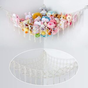 stuffed animals hammock net toy storage organizer, unicorn castle stuffed animals storage toy holder boho wall hanging décor for nursery kids play room bedroom,white