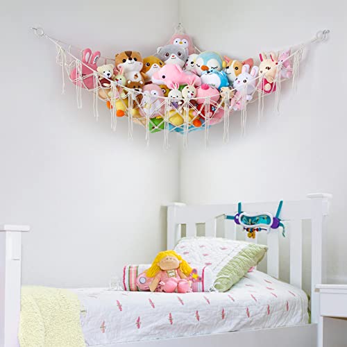 Stuffed Animals Hammock Net Toy Storage Organizer, Unicorn Castle Stuffed Animals Storage Toy Holder Boho Wall Hanging Décor for Nursery Kids Play Room Bedroom,White