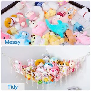 Stuffed Animals Hammock Net Toy Storage Organizer, Unicorn Castle Stuffed Animals Storage Toy Holder Boho Wall Hanging Décor for Nursery Kids Play Room Bedroom,White