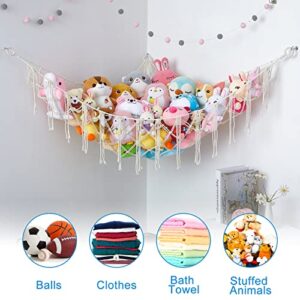 Stuffed Animals Hammock Net Toy Storage Organizer, Unicorn Castle Stuffed Animals Storage Toy Holder Boho Wall Hanging Décor for Nursery Kids Play Room Bedroom,White