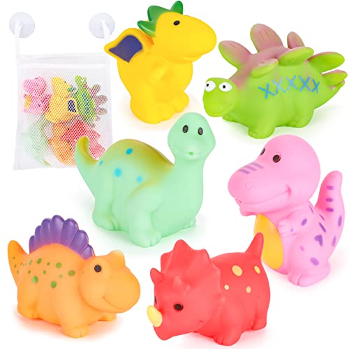 CLYMENE Mold Free Dinosaur Bath Toys for Toddlers 1-4, No Hole No Mold Bath Toys for Infants 6-12-18 Months, Dinosaur Baby Bathtub Pool Toy for 1 2 3 4 Year Old Toddlers Kids (6 Pack)