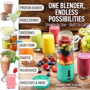 Zulay Kitchen 18 oz Personal Blenders that Crush Ice - USB-C Rechargeable, Cordless Travel Blender - Portable Smoothie Blender On the Go, Frozen Fruits, & Veggies with 6 Sharp Blades (Aqua)