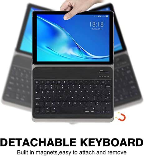 2023 Newest Tablet with Keyboard 10 Inch, Android Tablet Newest Octa-core Processor, 64GB ROM + 4GB RAM Storage, 256GB Expandable, 2 in 1 Tablet with 2 Sim Slot+WiFi, GPS, 1920x1200 HD Display -Black