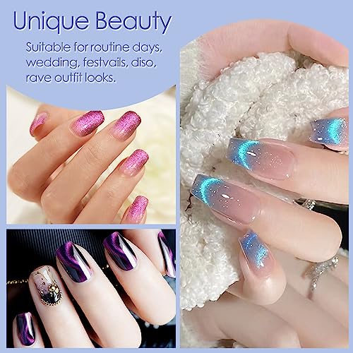 Allstarry Cat Eye Chrome Powder 4 Colors 3D Magnetic Aurora Nail Powder Metallic Pigment Galaxy Effect Glitter Resin Pigment with Magnet Pen for Nail Art Manicure Gel Polish