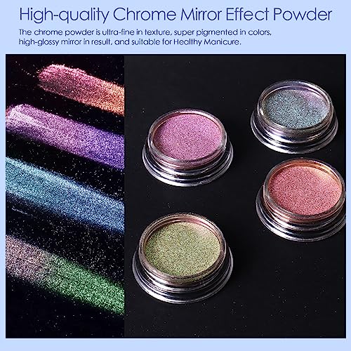 Allstarry Cat Eye Chrome Powder 4 Colors 3D Magnetic Aurora Nail Powder Metallic Pigment Galaxy Effect Glitter Resin Pigment with Magnet Pen for Nail Art Manicure Gel Polish