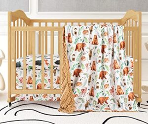 jola's house 3 piece baby crib bedding set woodland soft bean dot neutral unisex nursery bedding set for boys or fitted girls crib sheet blanket and crib skirt