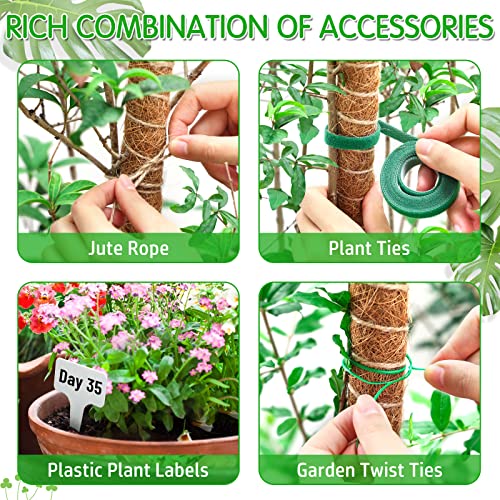 ROADPLUM 2 Pack 43.3" Moss Pole Coco Coir Poles, Bendable Plant Stakes Moss Pole for Plant Monstera with Twist Ties Plant Ties Labels Jute Rope, Plant Sticks Support for Climbing Plants Growth Indoor