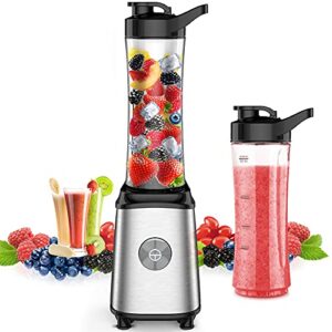 single serve blender, personal blender for smoothies and shakes, smoothies blender with 2 tritan bpa-free 20oz blender cups and cleaning brush, 300w