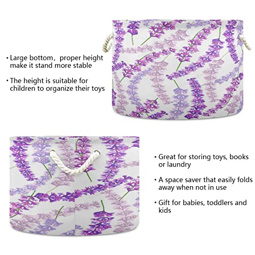 xigua Large Basket for Toys Lavender Flowers Storage Bin Box Kids Laundry Hamper Collapsible Fabric Organizer Bin for Nursery Clothes, Toys, Books, Home Decor132