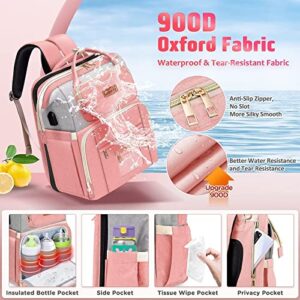 Gimars 5 in 1 Diaper Bag Backpack, Waterproof Diaper Bags for Travel with Insulated Milk Bottle Pocket, Large Capacity and Stroller Straps, Pink