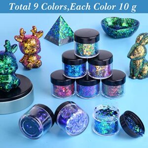 Chunky Glitter for Epoxy Resin,9 Boxs Chameleon Colors Shift Chunky Glitter Mixed Fine Glitter, Holographic Iridescent Glitter Flake Sequin for Tumbler Craft, Nails, Makeup