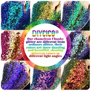 Chunky Glitter for Epoxy Resin,9 Boxs Chameleon Colors Shift Chunky Glitter Mixed Fine Glitter, Holographic Iridescent Glitter Flake Sequin for Tumbler Craft, Nails, Makeup