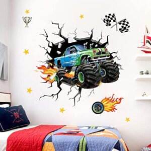 decalmile 3D Racing Car Wall Stickers Car Boys Room Wall Decals Kids Bedroom Living Room Playroom Wall Decor