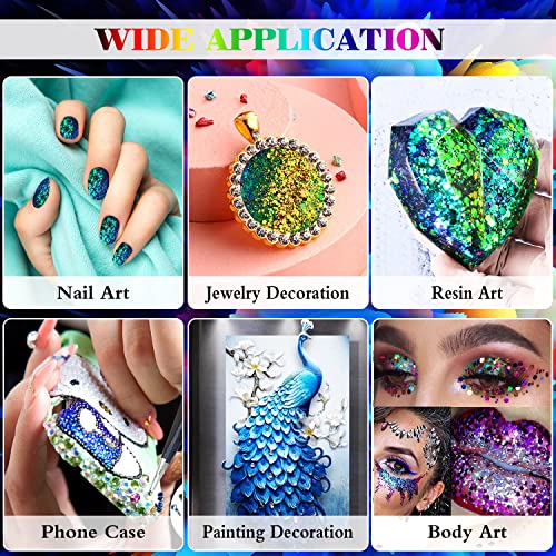 9 Box Chameleon Fine Glitter, Iridescent Colors Shift Glitter for Epoxy Resin/Tumblers Art, Holographic Opal Craft Glitter Dust Nail Eyeshadow Hair Face Body