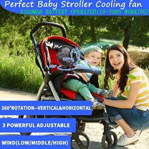 WeFrady Baby Car Seat Fans for Baby Rear Facing, Backseat Fan for Baby Car Seat Stroller Walking Traveling Outside-5200mAh Battery Operated