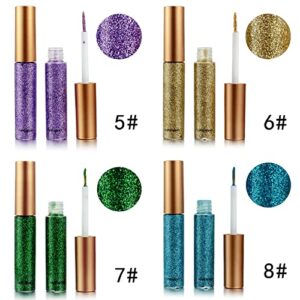 DekRion Glitter Eyeliner,Gold Giltter Eyeliner, Long-lasting Waterproof Eyeliner Eye Glitter Makeup, Silver, Gold, Pink Green High-pigmented Colorful Glitter Eyeliner Liquid