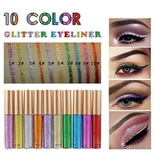 DekRion Glitter Eyeliner,Gold Giltter Eyeliner, Long-lasting Waterproof Eyeliner Eye Glitter Makeup, Silver, Gold, Pink Green High-pigmented Colorful Glitter Eyeliner Liquid