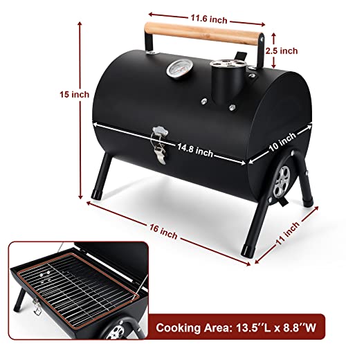 Joyfair Portable Charcoal Grill with Thermometer, Tabletop Barbecue Grill with Chimney for Outdoor Camping Backyard Party BBQ Cooking, Extra Thick Steel & Heavy Duty, Innovative Design & Easy Assembly