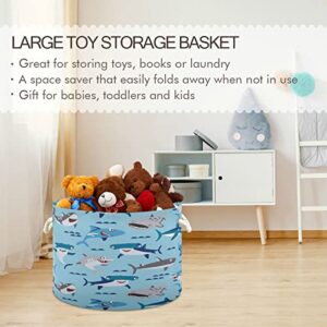 Kigai Cute Sharks Cotton Rope Basket Large Collapsible Baby Laundry Basket Blanket Basket Kid's Toy Storage Basket Organizer for Nursery Bedroom Home Decor