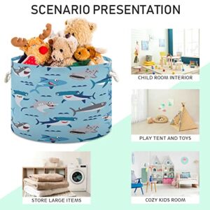 Kigai Cute Sharks Cotton Rope Basket Large Collapsible Baby Laundry Basket Blanket Basket Kid's Toy Storage Basket Organizer for Nursery Bedroom Home Decor