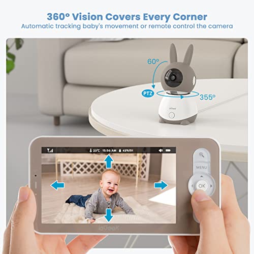 ieGeek Video Baby Monitor 2K WiFi with Phone App - Baby Monitor with Camera and Audio, 5" Display, Night Vision, Motion & Cry Detection, 2 Way Audio Talk, Suitable for Monitoring Baby, Elderly, Pets