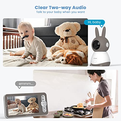 ieGeek Video Baby Monitor 2K WiFi with Phone App - Baby Monitor with Camera and Audio, 5" Display, Night Vision, Motion & Cry Detection, 2 Way Audio Talk, Suitable for Monitoring Baby, Elderly, Pets