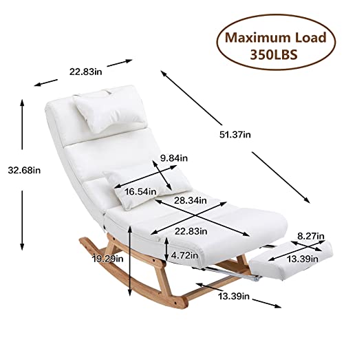 Taiweny Rocking Chair Nursery, PU Leather Upholstered Rocker Recliner Chair with Pillows & Foot Rest, Armless Lounge Chairs Nursing Glider for Living Room Bedroom Office (PU, White)