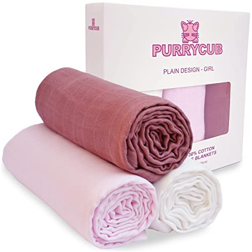 Purrycub Muslin Swaddle Blankets – Silky Soft Swaddling Blanket for Girls, Lightweight & Breathable Swaddles for Newborns, Stretchy Bamboo & Cotton Receiving Wraps, Baby Girl Newborn Essentials