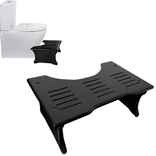 Toilet Stool Squat for Adult Wood, 7" Bathroom Toilet Potty Stool with Non-Slip Bottom Pads for Adults Children (Black)