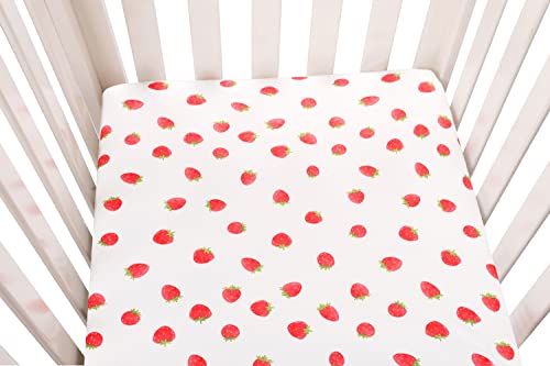 100% Jersey Knit Cotton Bassinet Sheet Set 2 Pack (33" x 19"), Ultra Soft Stretch Compatible with Mika Micky, Baby Delight, Dream On Me, Amke and Other Rectangle Mattress, Lemon and Strawberry