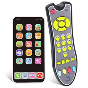 poyamoc tv remote control toy/baby phone toy playset/musical play with light and sound/for 6 months+ toddlers boys or girls preschool education/three language modes: english, french and spanish (2pcs)