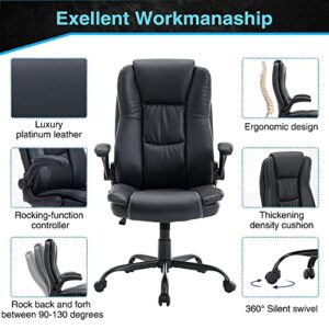 GNMLP2020 Big and Tall Office Chair,High Back Executive Office Chair with Flip-up Armrest,PU Leather Ergonomic Office Chair with Back Lumbar Support,Swivel Rolling Desk Chair with Wheels(Black)