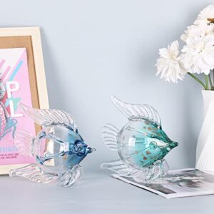 XIYOUQI Coastal Decor Glass Fish Figurines Blue Glass Fish Sculpture, Modern beachcombers Coastal Life Ocean Crystal Art Tropical Fish Sea Animals Collectible Figurines for Living Room, Bedroom,Office