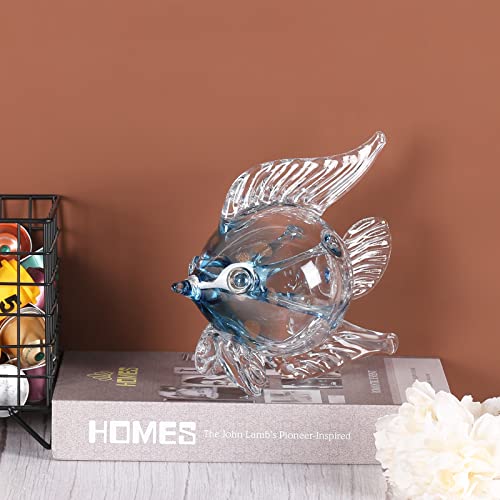 XIYOUQI Coastal Decor Glass Fish Figurines Blue Glass Fish Sculpture, Modern beachcombers Coastal Life Ocean Crystal Art Tropical Fish Sea Animals Collectible Figurines for Living Room, Bedroom,Office