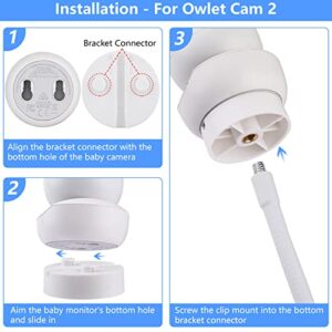 Clamp Mount for Owlet Cam and Owlet Cam 2, Flexible Baby Monitor Holder Crib Mount Without Tools or Wall Damage - White