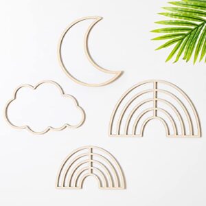 4 pieces cloud wall decor boho nursery decor wooden star decor baby nursery rattan moon wall decor wooden rainbow for nursery children baby kids boys girls bedroom decor (cloud, rainbow, moon)