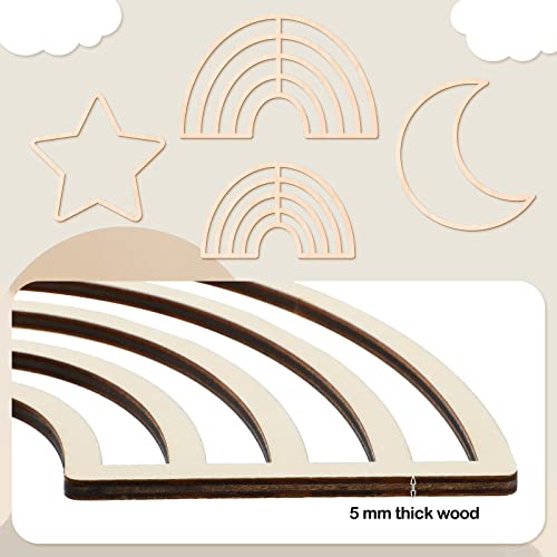 4 Pieces Cloud Wall Decor Boho Nursery Decor Wooden Star Decor Baby Nursery Rattan Moon Wall Decor Wooden Rainbow for Nursery Children Baby Kids Boys Girls Bedroom Decor (Cloud, Rainbow, Moon)